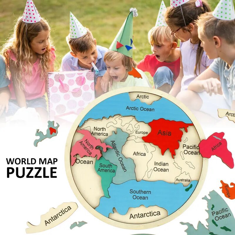 Colorful Wooden World Map Puzzle – 7 Continents Educational Geography ...